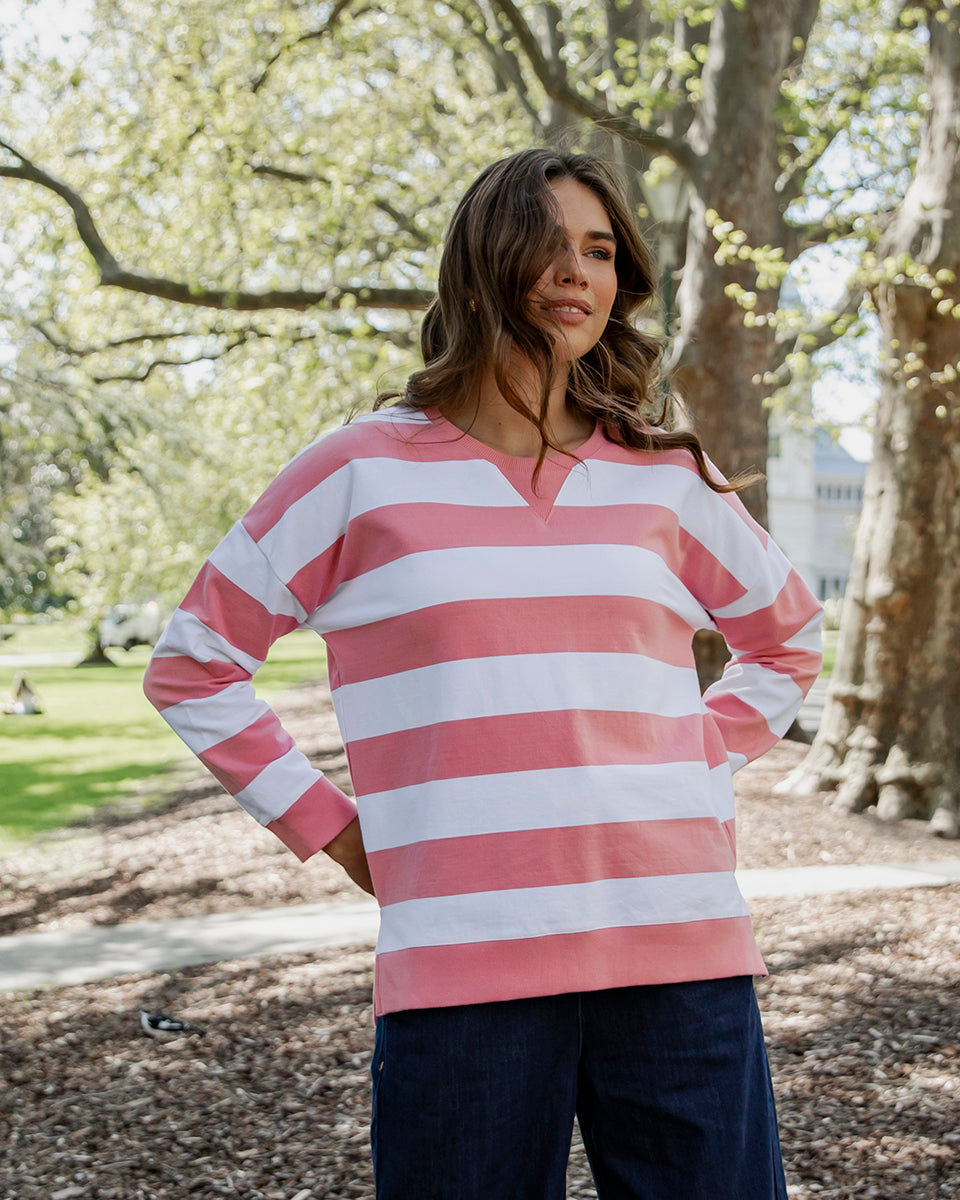 Billie Block Stripe Crew | Charm Pink – Fox and Oak